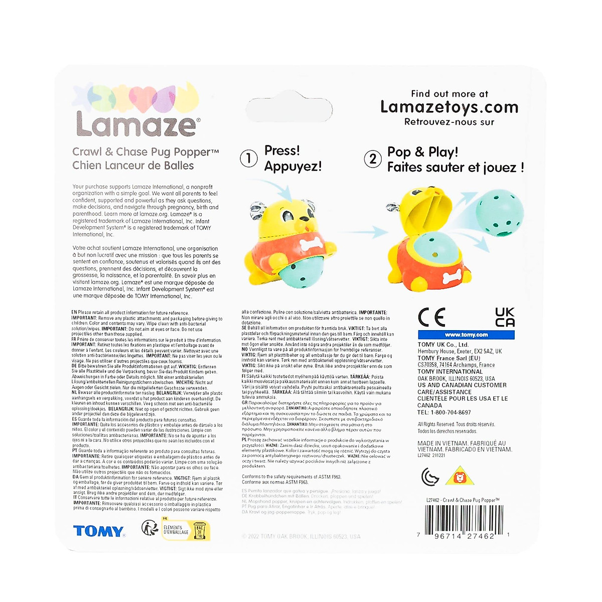 Lamaze Crawl & Chase Pug Ball Popper Toy - Includes Pug Ball Popper and 2 Baby Ball Toys - Baby Tummy Time and Crawling Toys - Baby Gifts for Ages 18 Months and Up