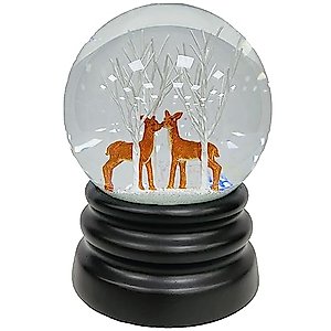 Ashfield & Harkness Deer and Tree Decorative Snow Globe with Wind Up Music Box