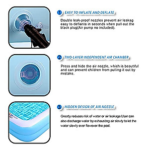 Inflatable Blow Up Kiddie Pool Family Swimming Pool 103" X 69" X 20" Family Full Size Rectangular Pool Paddling Water Splashing Ball Pool for Kids Toddler Adult for Outdoor Garden Backyard