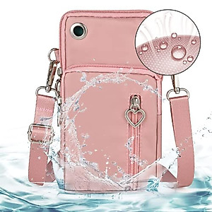 Small Crossbody Wallet Phone Bag, Nylon Cell Phone Purse, Travel Crossbody Bag Cell Phone Shoulder Bag Arm Bag Mini Wallet Purse, with Headphone Port (Pink)