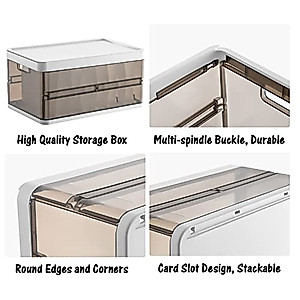 AARAINBOW Stackable Plastic Storage Bins with lids 2 Pc, Foldable Closet Clothes Organizer with Handle Wardrobe Jeans Storage Box, Clear Drawer Organizers for Cloth Toy, 18L (7+9 Grids, Clear Tawny)