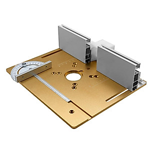 C8 Aluminium Router Table Insert Plate - Woodworking Benches Wood Router Flip Plate with Miter Gauge Guide Aluminium Profile Fence Sliding Brackets -Router Trimmer Tool (Gold)