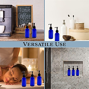 Cornucopia Brands 4-Ounce Cobalt Glass Pump Bottles (4 Pack), for Aromatherapy, Lotions, Soaps & More
