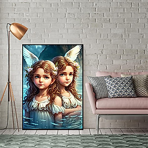MANUKS 5D Angel Diamond Painting Kits The Girls in The Water Diamond Painting Full Round Diamond Crystal Art Kits for Adults and Kids, for Home Decor & Bedroom Decor 12x16 Inch