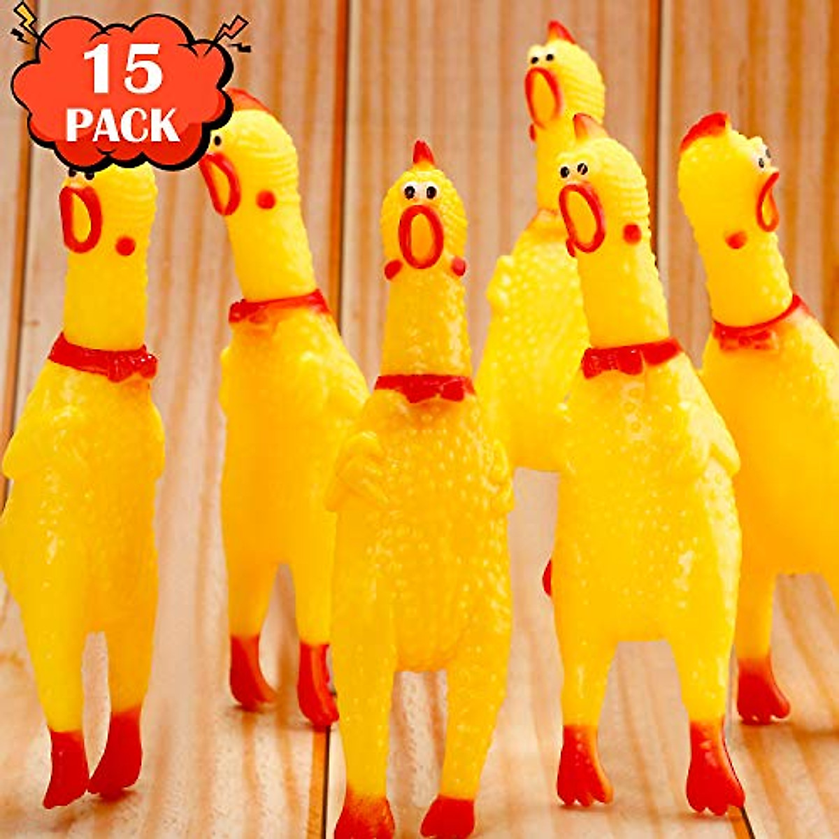 15 Pcs Rubber Chicken Screaming Chicken squeeze Novelty Squeaky Noise Shrilling Shrieking Squawking Chicken Noisemaker Novelty Gadget for Dogs Pets, 6.3 Inch