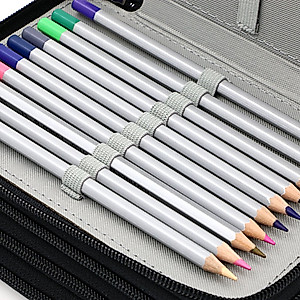 BTSKY® PU Leather Colored Pencil Case with Compartments-72 Slots Handy Pencil Holder for Watercolor Pencils, Ordinary Pencils (Black)