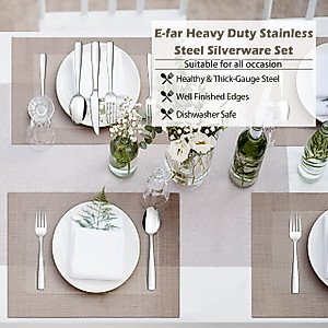 E-far 40-Piece Heavy Duty Silverware Set for 8, Stainless Steel Flatware Cutlery Set, Thick Metal Tableware Eating Utensils Include Forks Spoons Knives, Square Edge & Mirror Polished, Dishwasher Safe