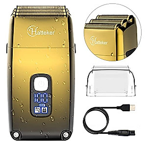 Hatteker Foil Head Shaver Triple Blades Shaver Electric Shaver Razor for Men Close Bald Head Barber Shaver Trimmer Waterproof Wet & Dry, Cordless, Gold