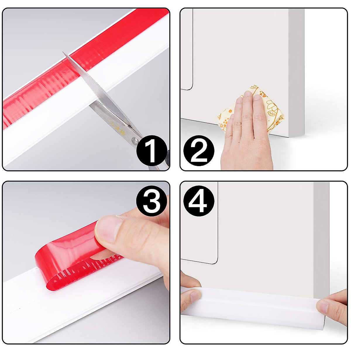 Door Draft Stopper Door Sweep Weather Stipping - Camel Home Self Adhesive Door Seal Soundproof Under Door Bottom Seal Strip Rubber Energy Saver Insulasion Weatherproof, 2" W X 39" L (White)
