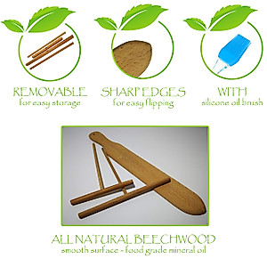 ROLLBURY Crepe Spreaders and Spatula Set 5 and 7 Inches All Natural Beechwood Removable Easy Storage Convenient Sizes to Fit Any Crepe Pan Maker Great For Pancakes and Comes with Silicone Brush