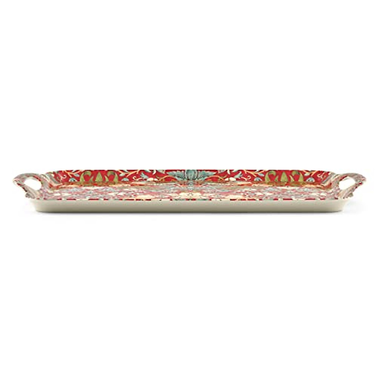 Pimpernel Morris & Co Strawberry Thief Red Large Handled Tray | Serving Tray for Lunch, Coffee, or Breakfast | Made of Melamine for Indoor and Outdoor use | Measures 18.9" x 11.6" | Dishwasher Safe