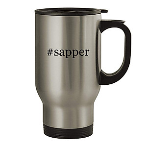 Knick Knack Gifts #sapper - 14oz Stainless Steel Hashtag Travel Coffee Mug, Silver