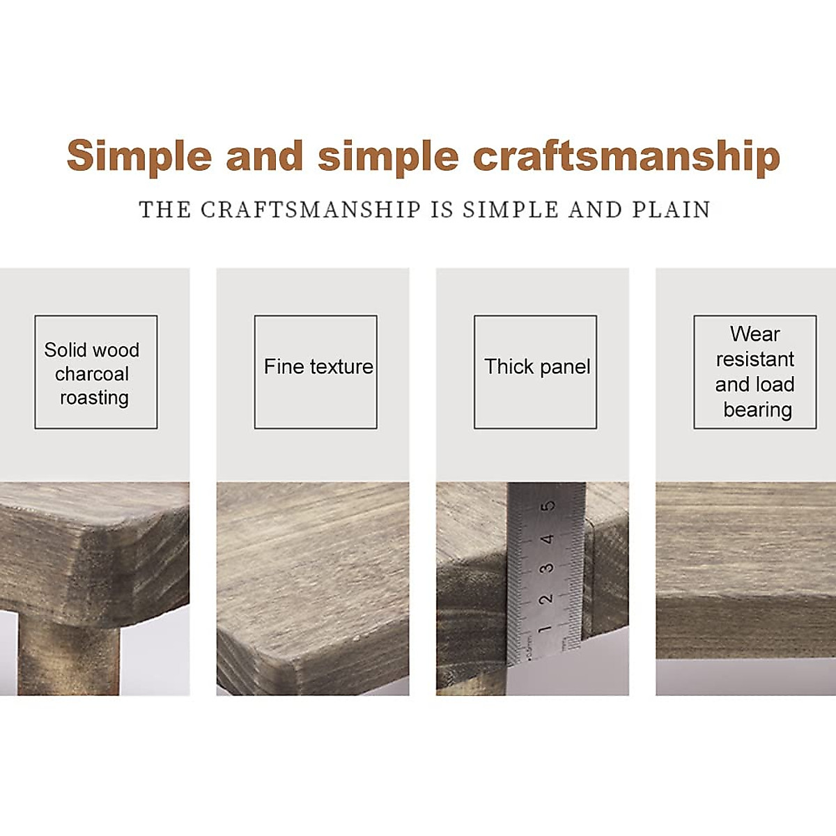 Wooden Step Stool for Kids and Adults, Portable Rectangle Bed Stool, Wooden Stool for Kitchen Living Room Closet Kitchen Step Stool Home Decoration 14.17x10.63x7.48inch, No Assembly Needed, Solid Wood