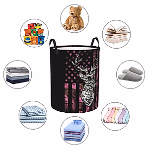Laundry Hamper Compatible With American Flag Camo Funny Deer Hunting Pink Camouflage Freestanding Collapsible Large Laundry Basket, Boys Girls Clothes Toys Laundry Hamper Basket