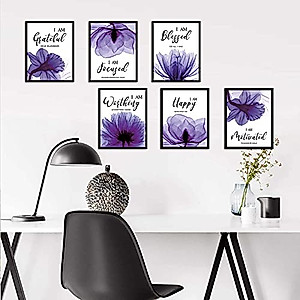 FWK Purple Elegant Tulip Inspirational Quotes Wall Decor Bathroom Wall Art Painting Spa Bathroom Woman Girl Bedroom Living Room Art Prints Set of 6 (8”X10” Canvas Picture) Home Decor Unframed