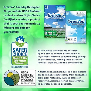 Breezeo Laundry Detergent Strips (48 strips) - Fresh Linen Scent - More Convenient than Pods, Pacs, Liquids or Powders – Great for Home, Dorm, Travel, Camping & Hand-Washing