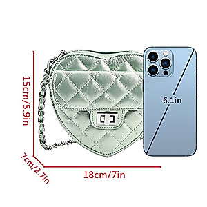 Women Girls Cute Heart Shaped Chain Shoulder Bag Plaid Embroidery Leather Evening Clutch Bag Crossbody Purse