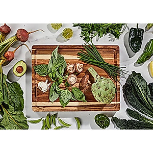 Sonder Los Angeles, Thick Sustainable Acacia Wood Cutting Board for Kitchen with Juice Groove, Sorting Compartment, Charcuterie 16x12x1.5 in (Gift Box Included)