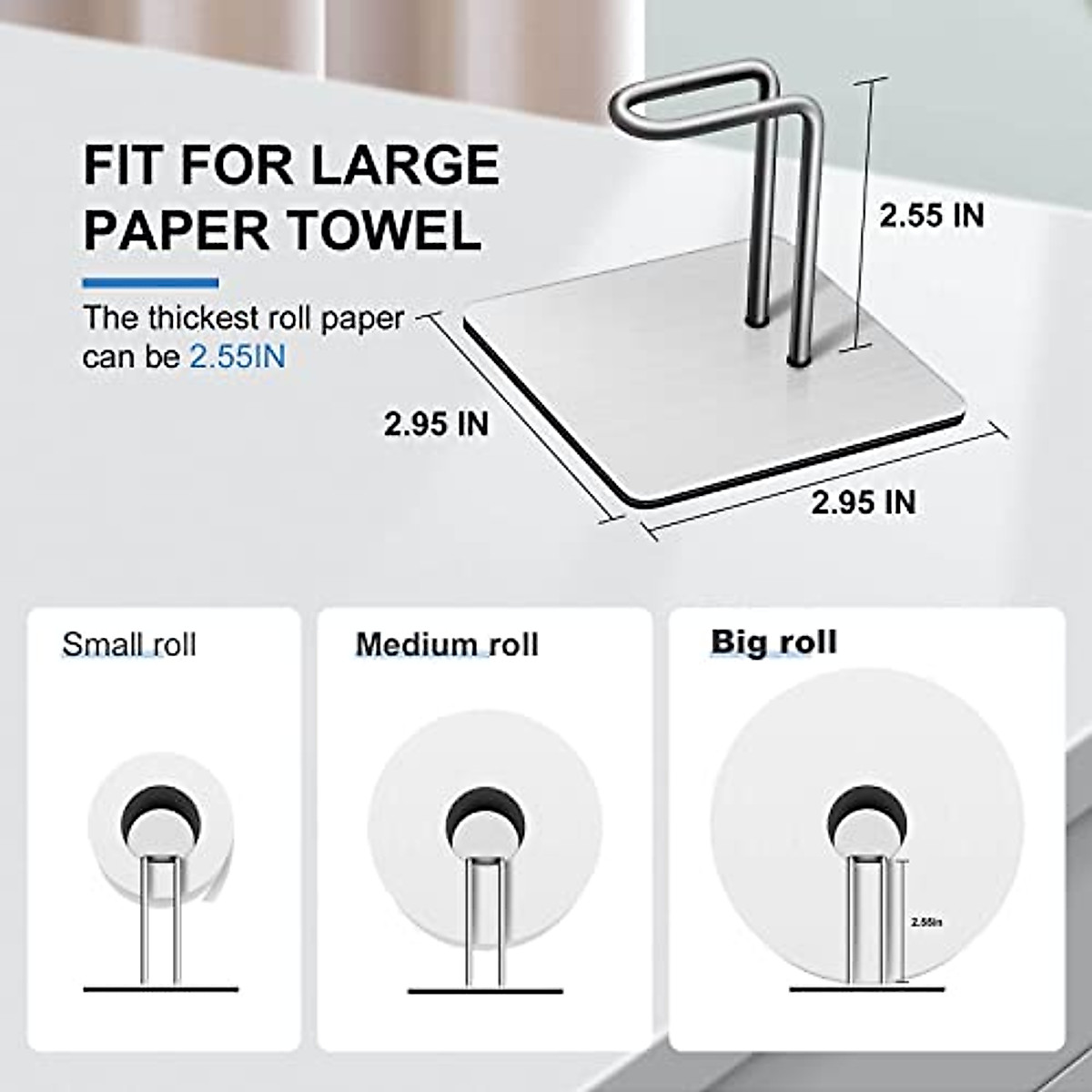 ESINAM Magnetic Paper Towel Holder Upgraded Version, Strong Magnets RV Paper Towel Holder Wall Mount for Refrigerator & Grill, Pegboard Hanging Paper Towel Holder - Premium Silver Stainless Steel