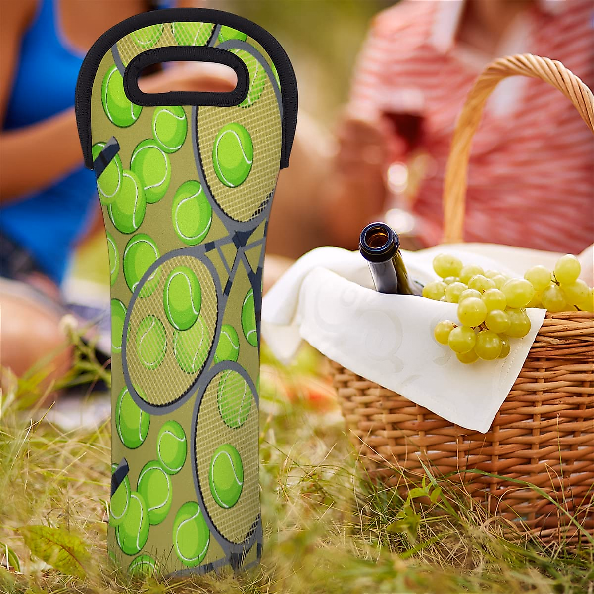 Single Bottle Wine Gift Tote Carrier Tennis Rackets Balls Neoprene Wine Tote Bags Holder Cooler Wine Gift for Women Men