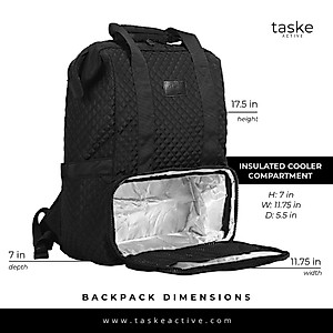taskeACTIVE backpack with mealprep compartment, laptop area, drink holder, internal mesh compartments, luggage strap (Black)