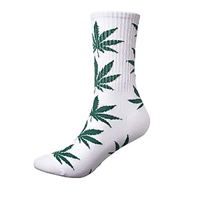 4 Pairs Pack Marijuana Weed Leaf Printed Cotton Athletic Sports High Crew Socks for Women Men (D-4 pairs)