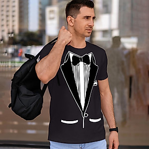 fresh tees Unisex Tuxedo Shirt | Classic Party Humor Vintage Tee | Tux with Bowtie&Pockets | Funny T-Shirt for Men/Women (Large, Black)