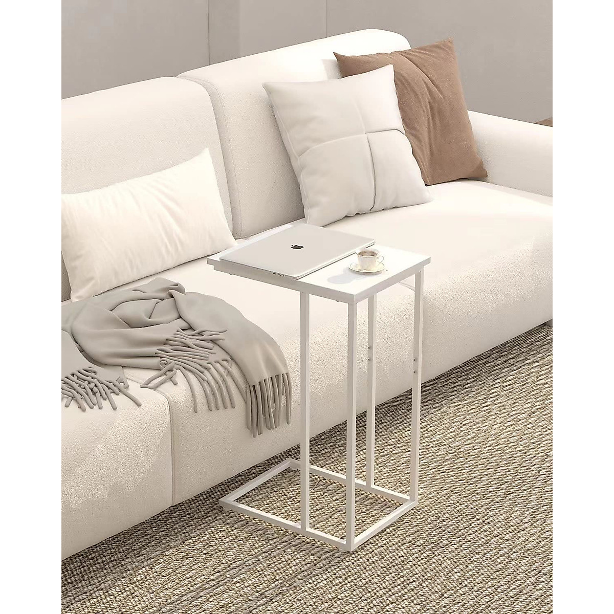 Innerjoin C Shaped End Table, C Side Table for Sofa, Couch and Bed, Tv Tray Table fits Small Space, Living Room Bedroom, White