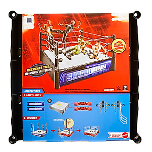 Mattel WWE Superstar Ring, 14 inches with Spring-Loaded Mat, 4 Event Apron Stickers & Pro-Tension Ropes for WWE 6-inch Action Figures