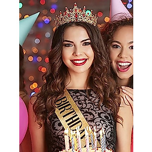 SWEETV Birthday Crowns for Women Gold Birthday Queen Sash and Tiara Set Rhinestone Princess Headband for Birth Day Party Photograph