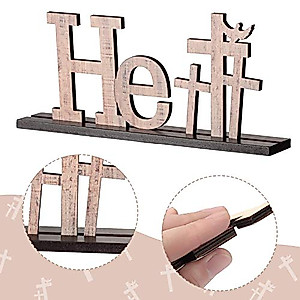 2 Pieces Easter Religious He Lives Table Top Decoration Easter Wooden Table Sign Easter Jesus Cross Inspirational Ornament Rustic Tabletop Decoration for Easter Party Holidays