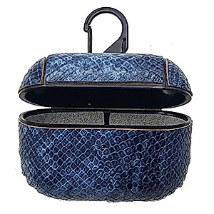 Seadream Snake Skin Pattern Shock Absorbent PC Texture PU Leather Skin with Keychain Compatible for AirPods Pro Case (Blue)