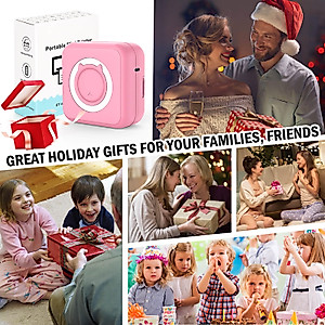 HUIJUTCHEN Inkless Mini Thermal Pocket Printer, Wireless Mini Sticker Printer with 10 Rolls Thermal Paper for iOS&Android, Portable Mini Photo Printer for Notes Journal Memo Photo Study, Pink