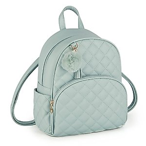 ECOSUSI Mini Backpack for Women Leather Small Backpack Purse for Ladies Cute Pom Bookbag Travel Shoulder Bag with Charm Tassel Green