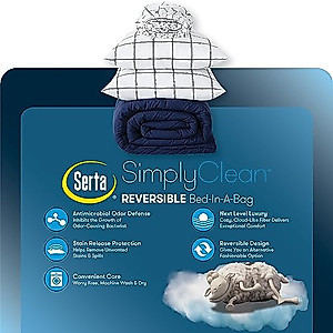 Serta Simply Clean Complete 7 Piece Hypoallergenic Reversible Bed in a Bag with Sheets and Pillow Cases for All Season, Queen, Red/Grey