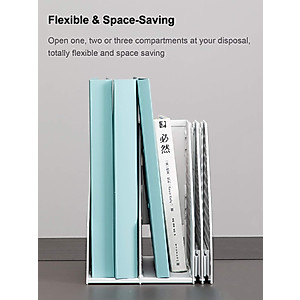 Leven Collapsible Magazine File Holder/Desk Organizer for Office Organization and Storage with 4 Vertical Compartments, Light Grey