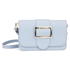 Olivia Miller Women's Fashion Liam Faux PU Leather w Buckle Detail n Front Flap, Blue Small Crossbody Bag w Removable Strap, Evening Everyday Casual Work Purse Handbag