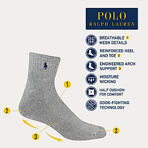 POLO RALPH LAUREN Men's Classic Sport Solid Socks 6 Pair Pack - Cushioned Cotton Comfort, Black, 6-12.5