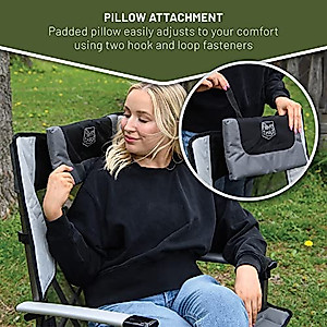 TIMBER RIDGE Aluminum Collapsible High Back Chair with Organizer Cup Holder Headrest Heavy Duty 300 lbs for Adults, Ideal for Outdoor Beach Fishing Lawn, Gray