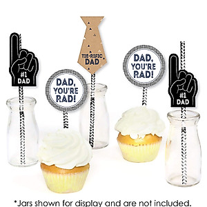 Big Dot of Happiness My Dad is Rad Paper Straw Decor - Father's Day Party Striped Decorative Straws - Set of 24