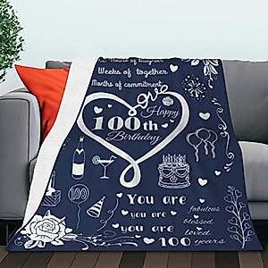 100th Birthday Gifts for Men Women Blanket,100 Years Birthday Sherpa Flannel Throw Blanket,Happy 100 Year Old Birthday Decorations Blanket to dad mom Grandfather Grandmother Birthday Gifts.60 X50