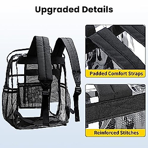 Vorspack Clear Backpack Heavy Duty - Clear Book Bag with Multi-pockets Large See Through Backpack for College Workplace - Black