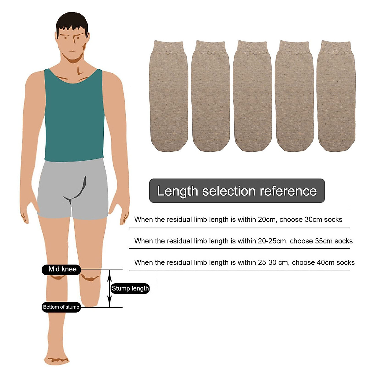 5PCS Prosthetic Socks, Breathable Stump Socks Stretch Thickened Cotton Soft for Daily Life for Amputee(S)