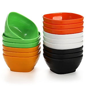 ZENFUN 15 Pack Melamine Dessert Bowls, 12 Oz Melamine Bowl Dinnerware Colorful Assorted Serving bowls for Dessert, Cereal, Soup, 4.5'' D, Green White, Gold, Orange, Black