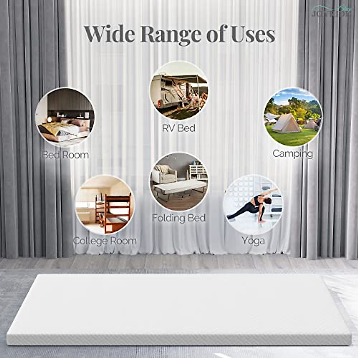 Memory Foam Mattress Topper,3 Inch Gel Infusion Egg Crate,with Removable, Washable Bamboo Rayon Cover,Anti-Slip Bottom & Straps,CertiPUR-US Certified,by Joyride Sleep(Queen Size)