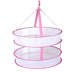 Oikejias 2-Tier Foldable Sweater Mesh Dryer, Potable Hanging Drying Rack Flat Clothes Drying Net Collapsible Laundry Hanging Mesh Rack - Pink