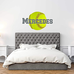Softball Name Wall Decal Name Wall Sticker Nursery Wall Decal Personalized Name Wall Decal for Girls Room Boys Room Baby Name Monogram Vinyl Design Wall Decor Bedroom Decor for Boys Unisex Wall Decal