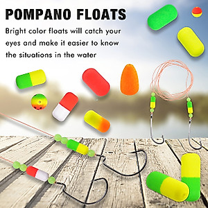 SILANON Pompano Rigs Floats Beads Kit,Foam Snell Fishing Floats Bobbers for Surf Fishing Live Bait Walleye Rig Making Accessories Bullet Cylinder Float for Trout Catfish
