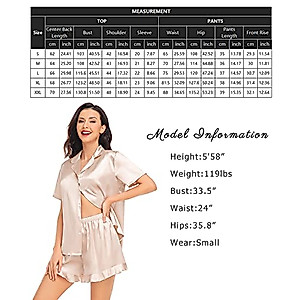 SWOMOG Satin Pajamas Women's Short Sleeve Sleepwear Ladies Silk Button Down Nightwear Pjs Shorts Set with Ruffle Hem Champagne