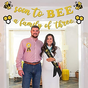 Bumble Bee Baby Shower Decoration Set, Soon to Bee A Family of Three Banner Mom to Bee Sash Daddy to Bee Badge Bee Themed Sprinkle Gender Reveal Pregnancy Announcement Honeycomb Party Supplies